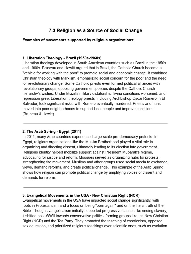 Religion's Role in Social Change Movements | PDF | Catholic Church ...