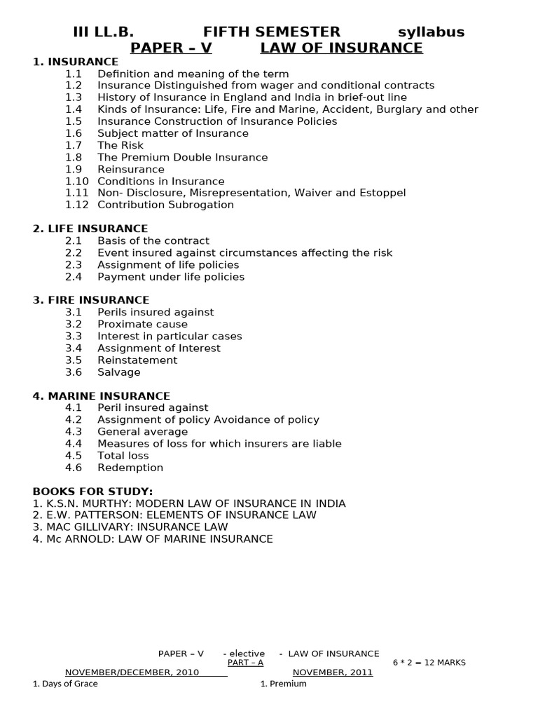 Paper - V Law of Insurance | PDF | Insurance | Life Insurance