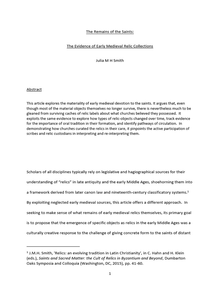 Remains of The Saints: Evidence of Early Medieval Relic Collections ...