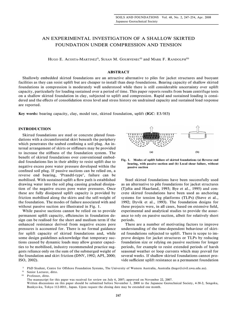 An Experimental Investigation of A Shallow Skirted Foundation Under ...