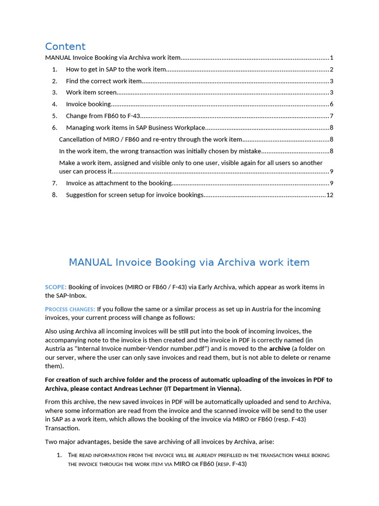 MANUAL Invoice Booking Via Archiva Workitem - ENG | PDF | Invoice | Archive