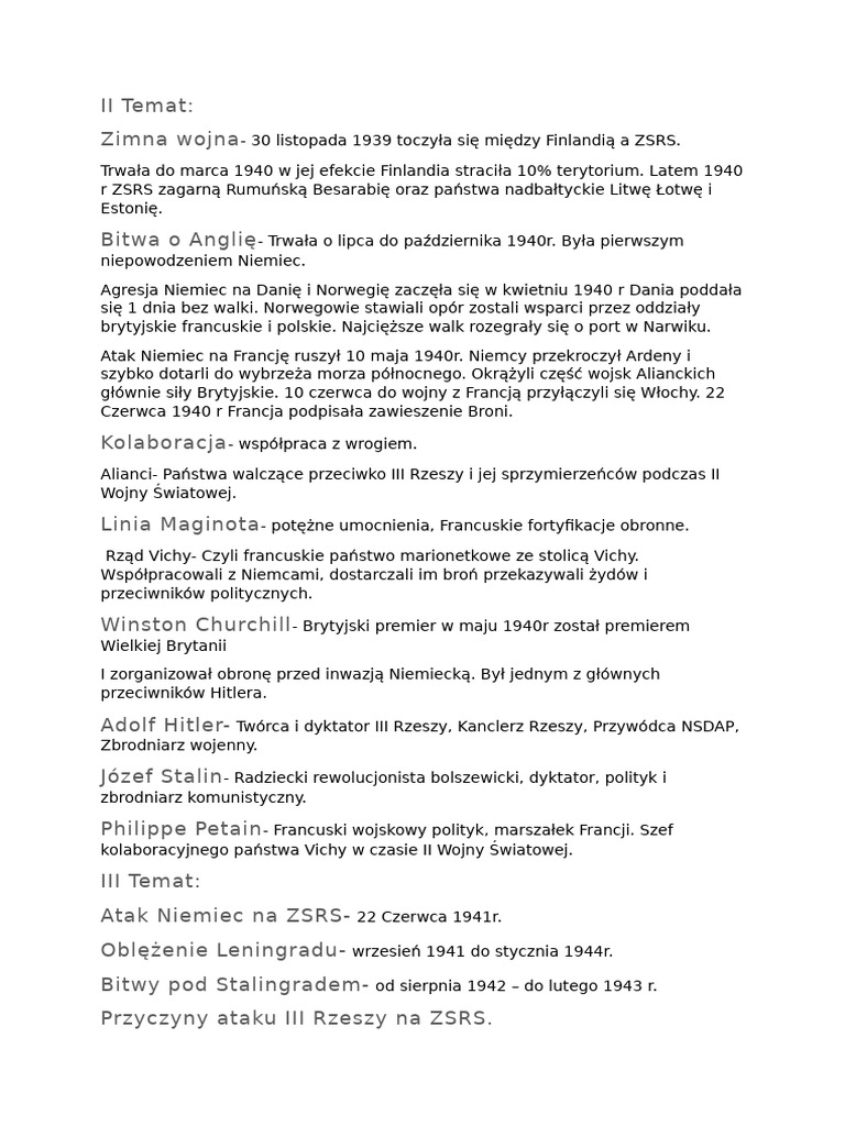 Historia II Woja Światowa | PDF