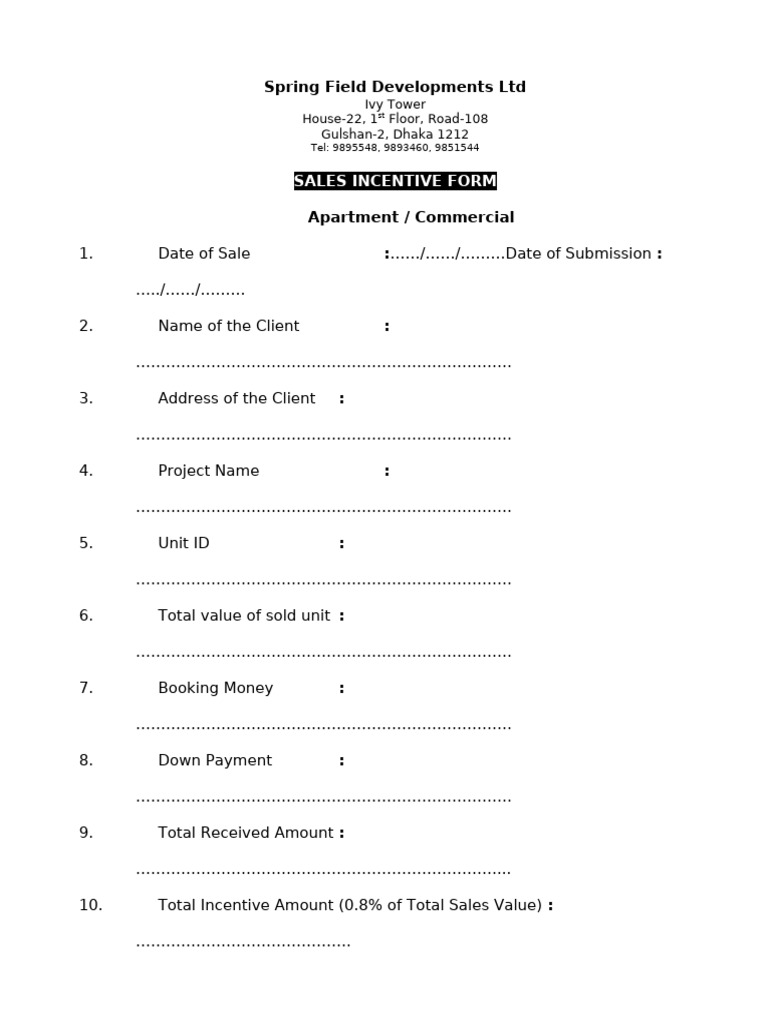 Incentive Form | PDF