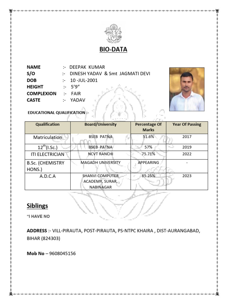 Bio Data Format | PDF