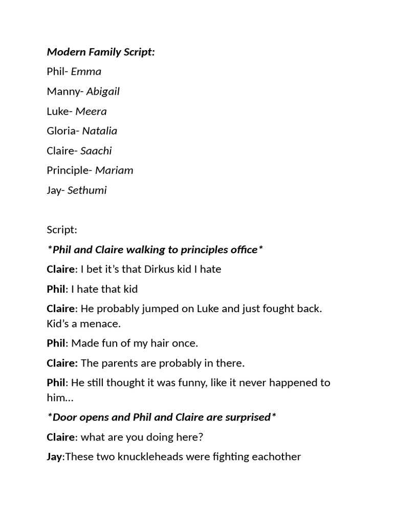Modern Family Season 1 Pilot Script | PDF