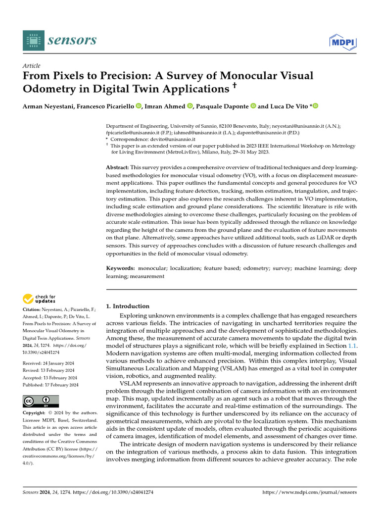 Sensors-24-01274 From Pixels To Precision A Survey of Monocular Visual | PDF | Lidar | Deep Learning