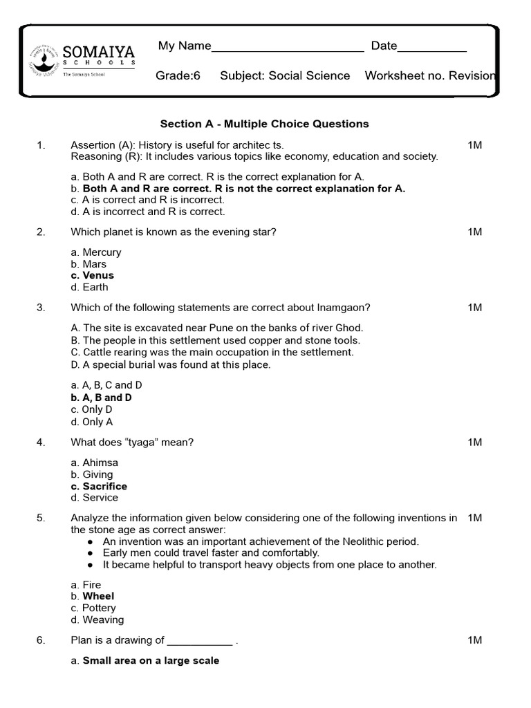 Answer Key Revision Grade 6 SS SA 1 QP | PDF | Vedas