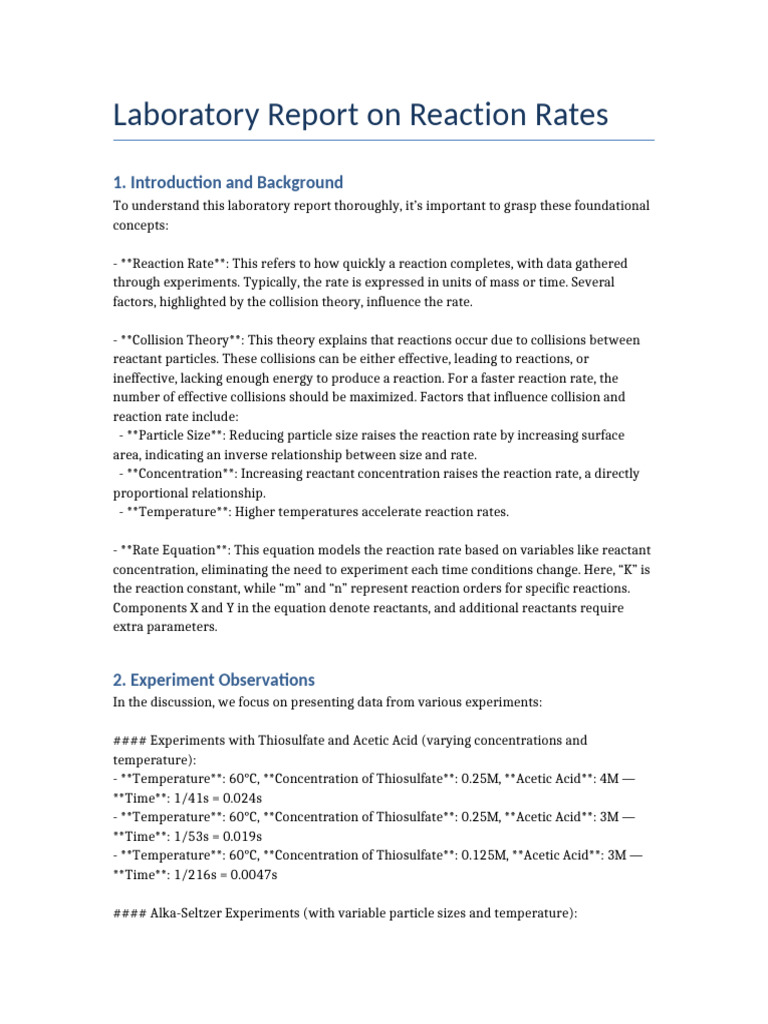 Paraphrased Laboratory Report Reaction Rates | PDF | Reaction Rate ...