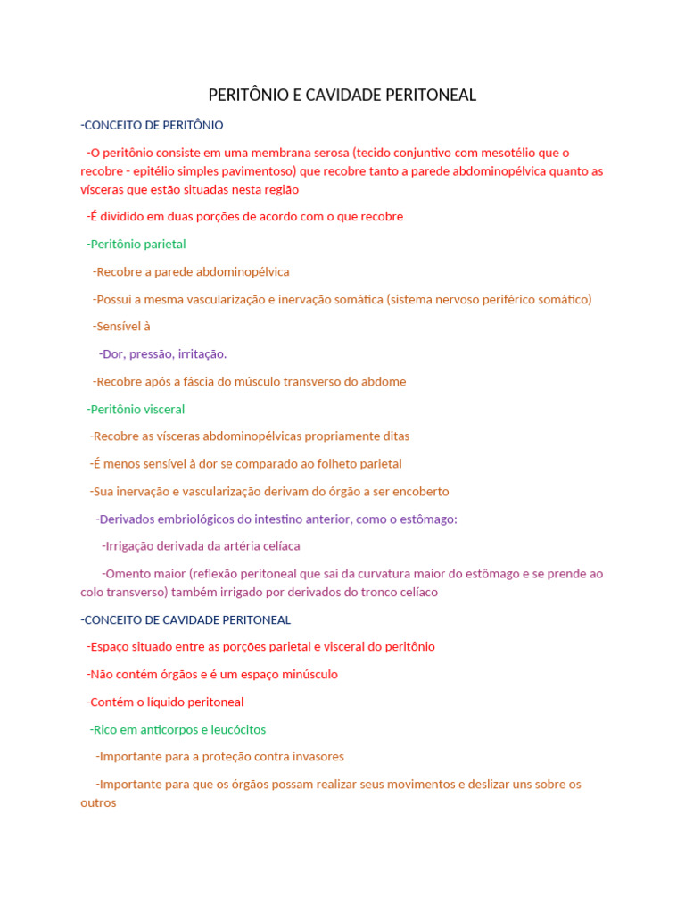 Estruturas e Funções do Peritônio | PDF | Fígado | Intestino delgado