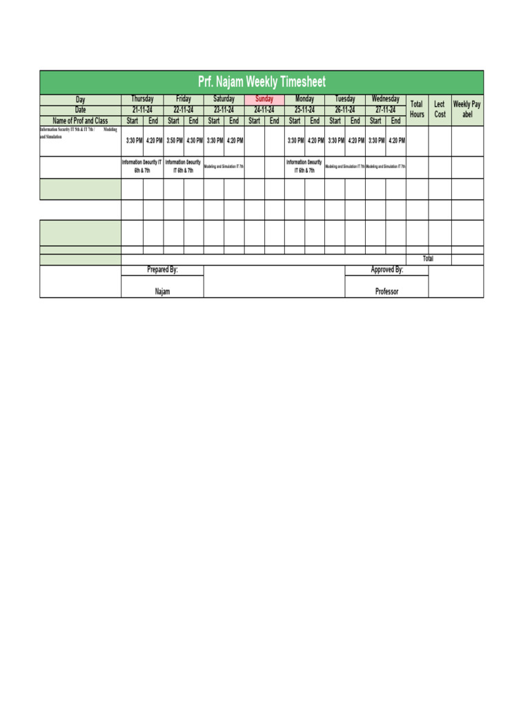 Aspire College Time Tabel 21-11-2024 | PDF