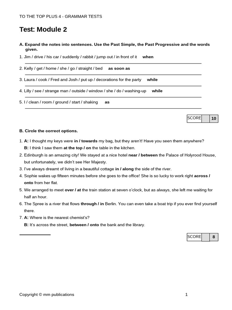 Top Plus 4 Grammar Test Module 2 | PDF