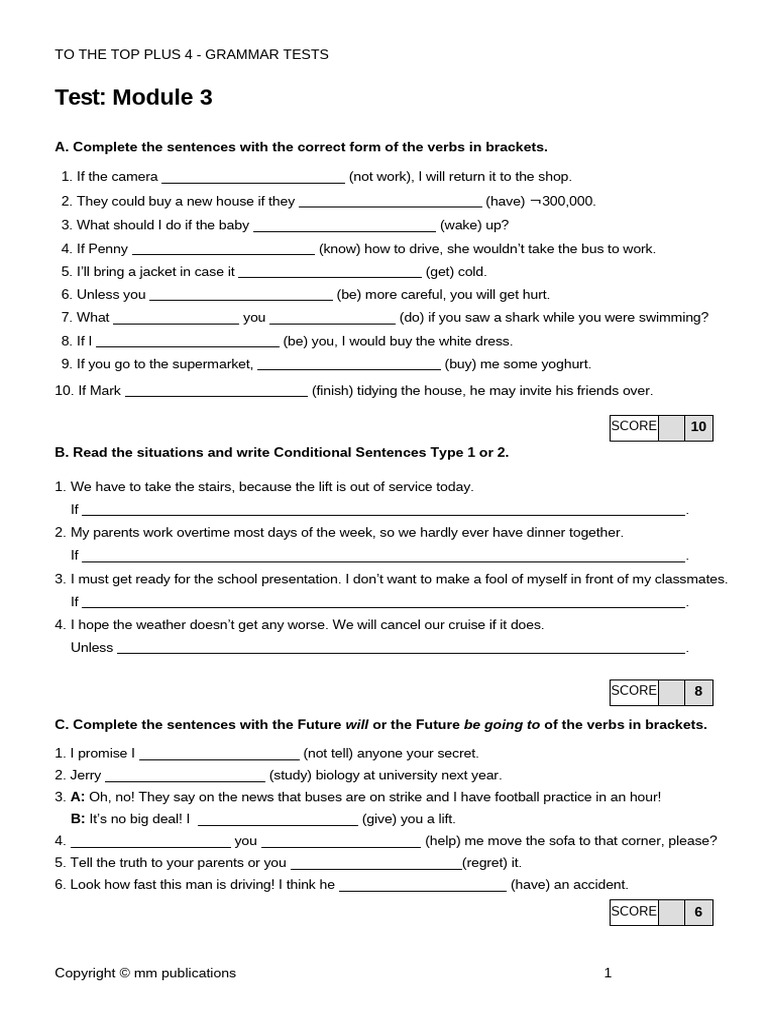 To The Top Plus 4 Grammar Test 3 | PDF