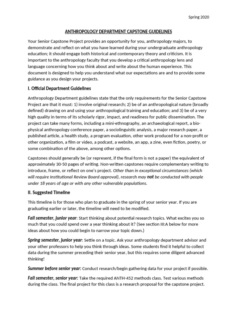 Capstone Advice Anthropology 2020 | PDF | Anthropology | Question