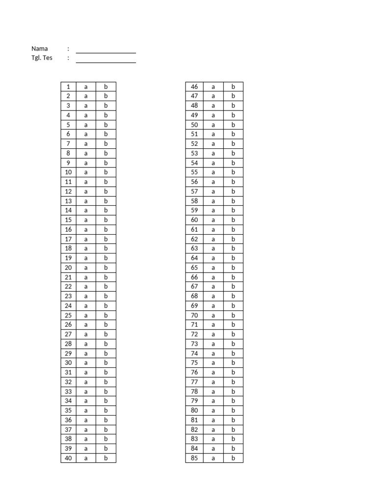 Lembar Jawaban Pre Test Awal | PDF