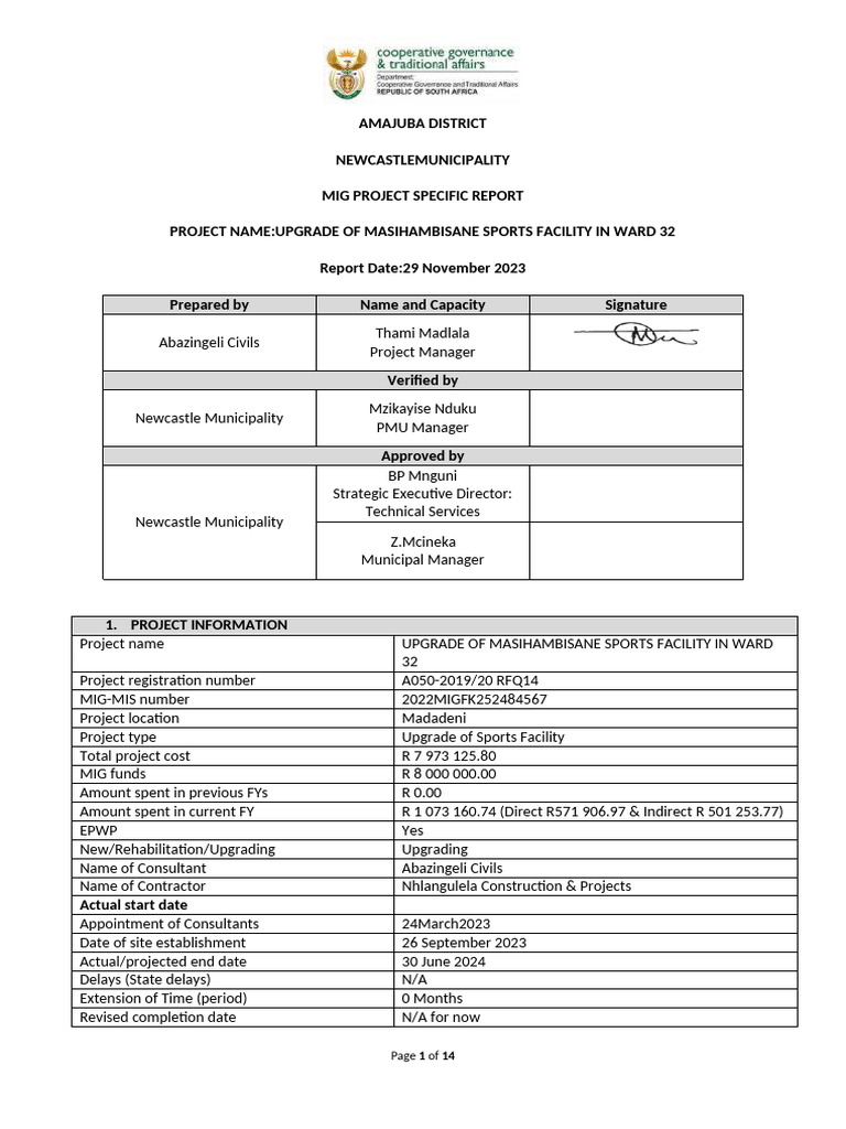 MIG Project Specific Report - 31 Oct 2023 - Masihambisane Sports ...