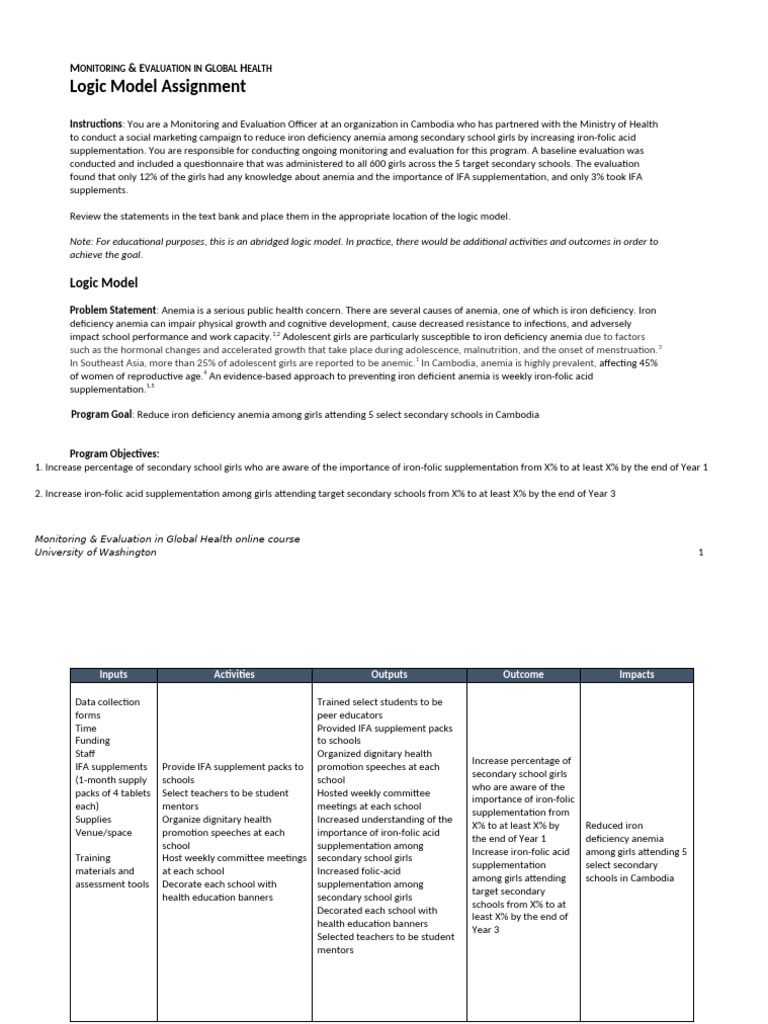 M - e Logic Model Assignment | PDF | Anemia | Adolescence