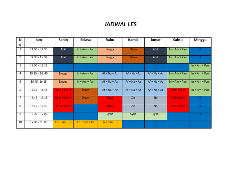 Jadwal Les | PDF