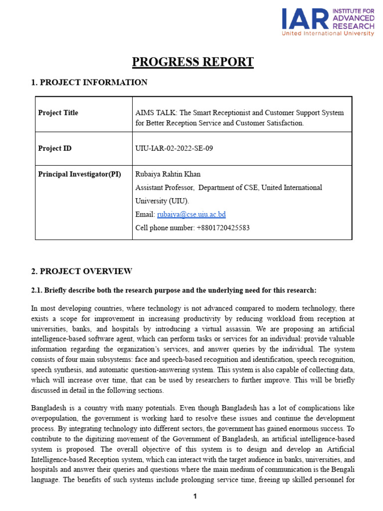 AI-Based Reception System Progress Report | PDF | Speech Synthesis ...
