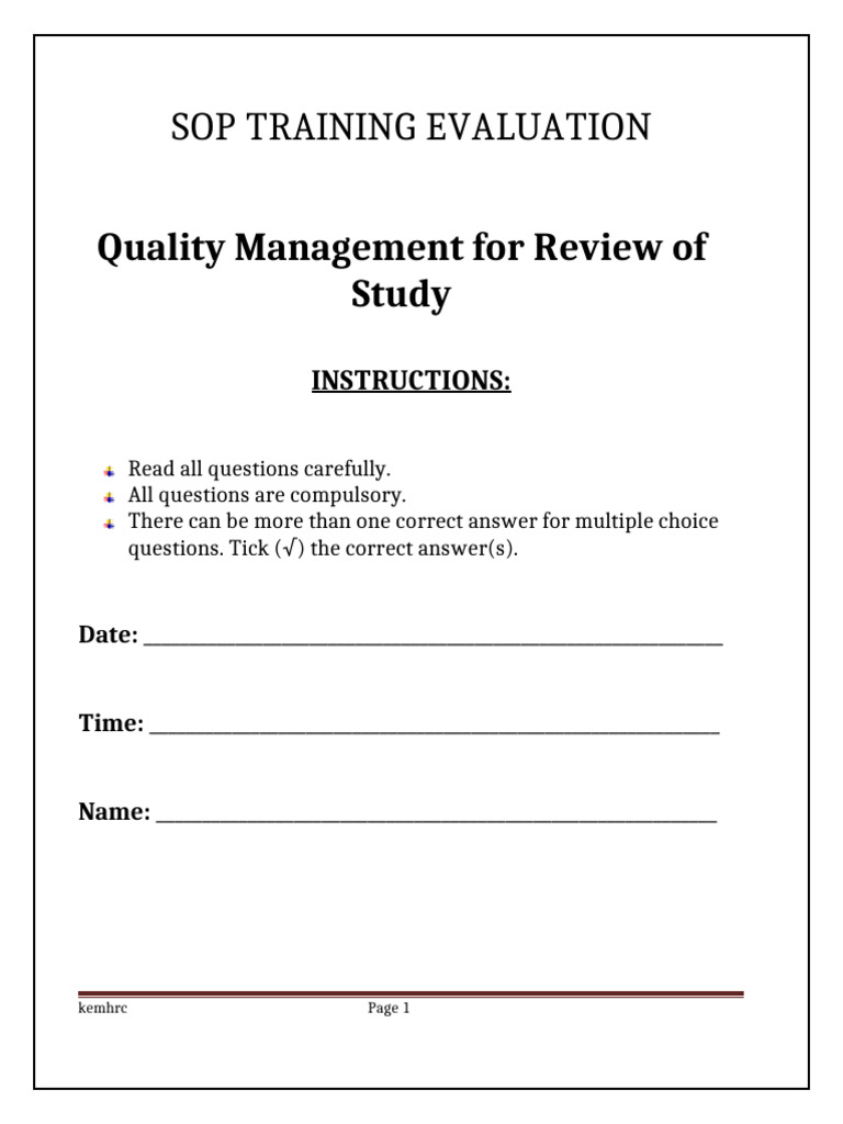 SOP Training Evaluation Exam | PDF | Technology & Engineering