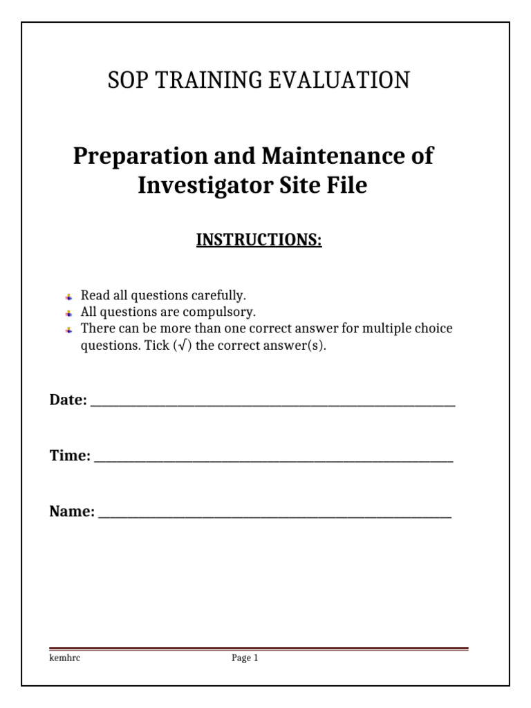 Question Paper Template For SOP Training Evaluation - ISF | PDF ...