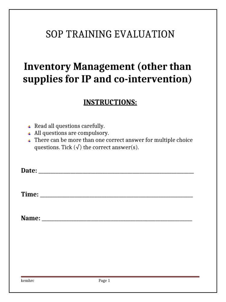 Question Paper Template For SOP Training Evaluation - Inventory Management | PDF | Computers