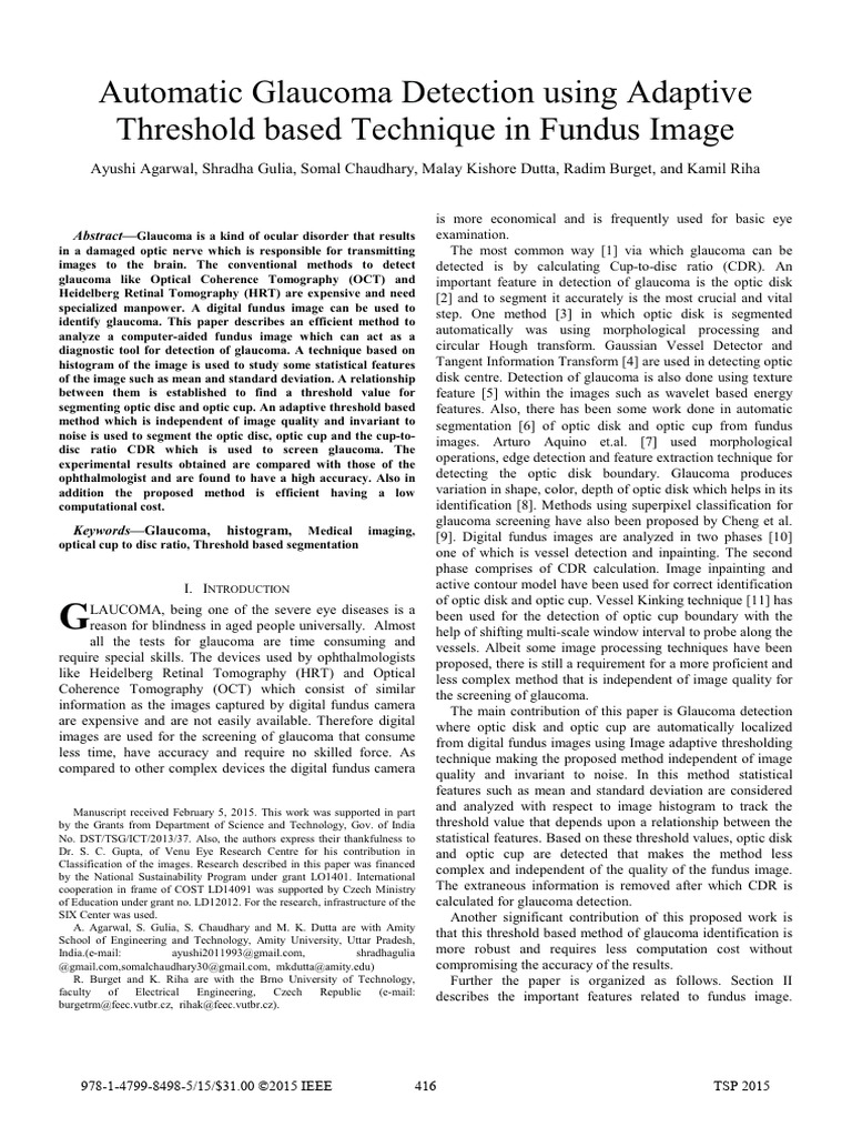 Glaucoma Detection via Fundus Image Analysis | PDF | Vision | Image Processing