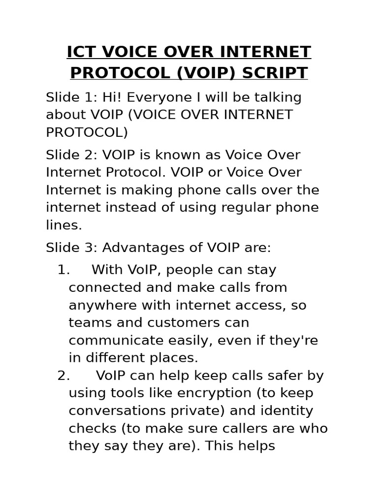 Ict Voice Over Internet Protocol Script Ict Dylan Lim | PDF