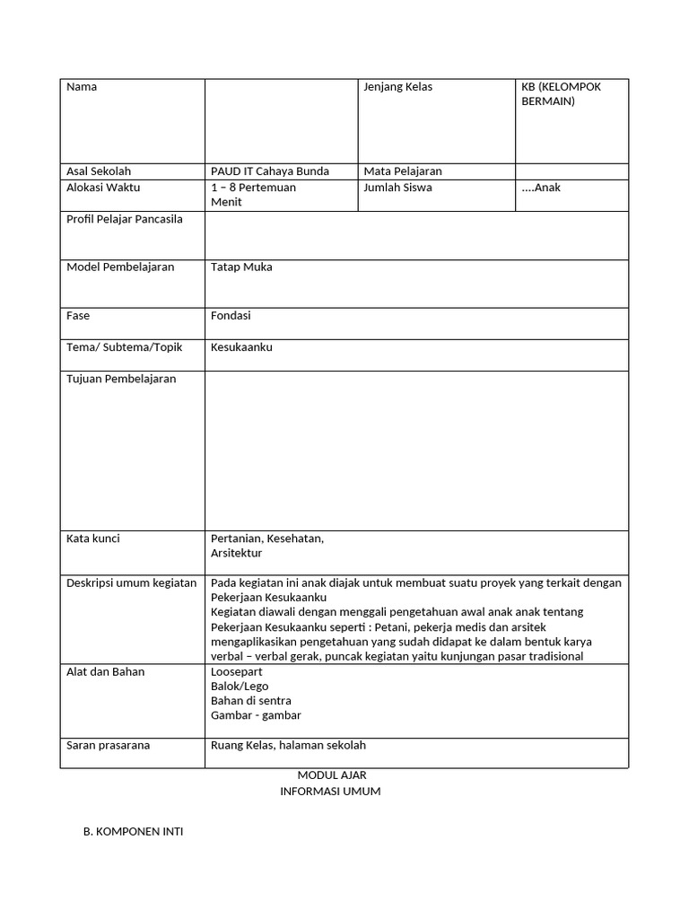 MODUL AJAR KB Tema Profesi Kesukaanku | PDF | Karier & Perkembangan ...