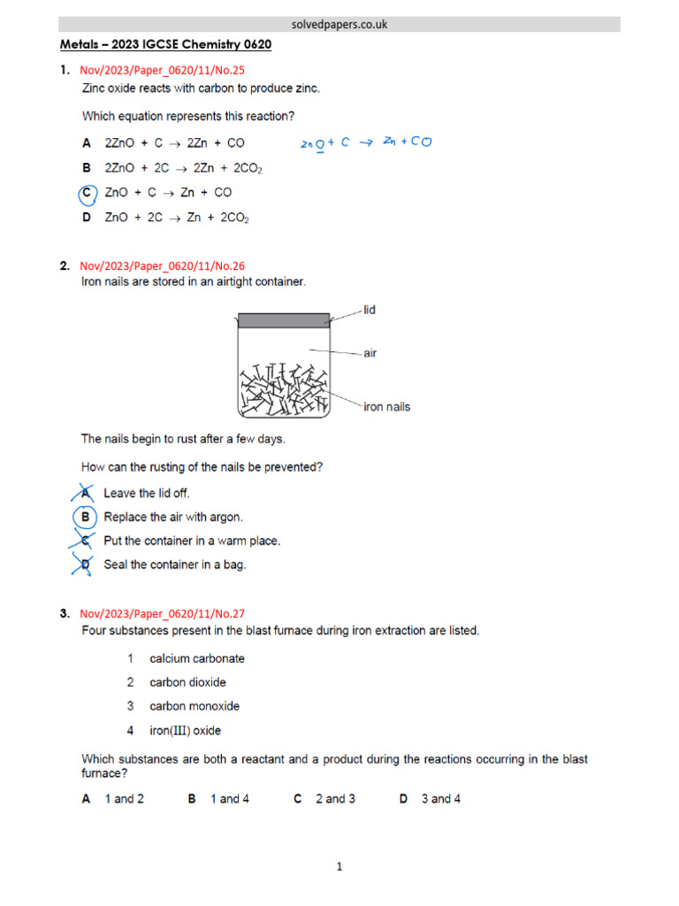 2023N Metals IGCSE Chem 0620 | PDF