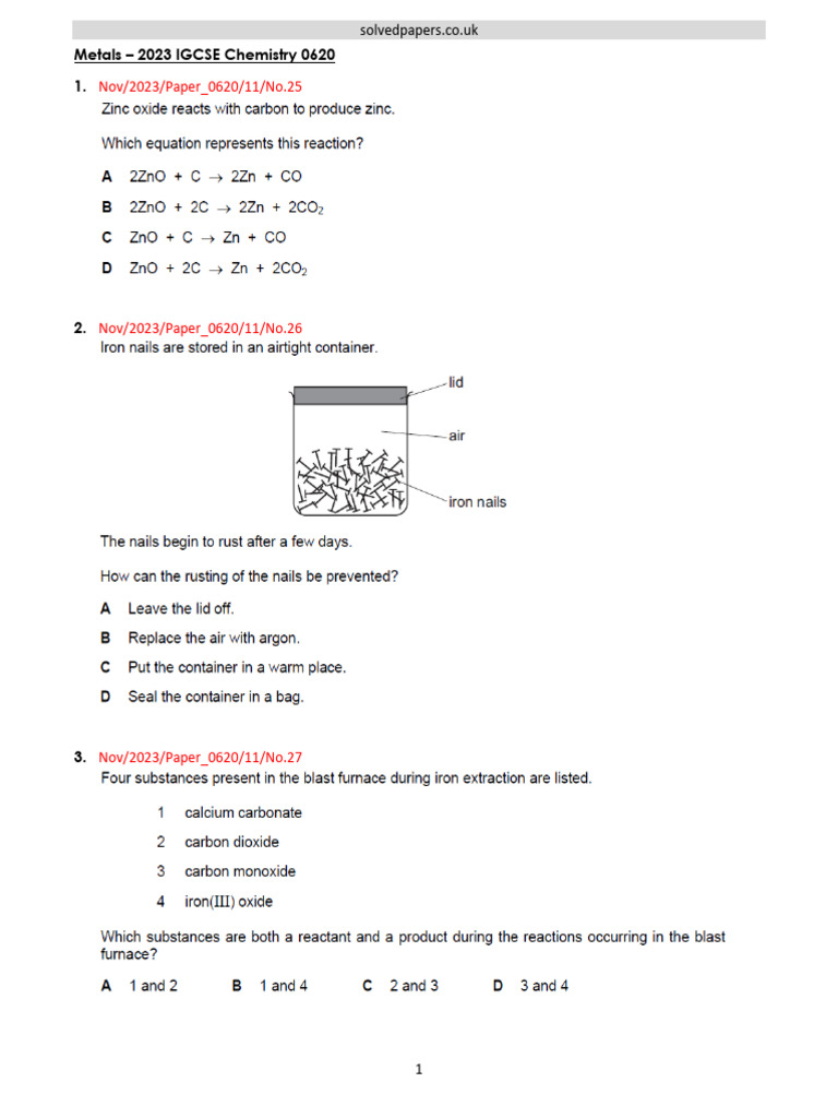 2023N Metals IGCSE Chem 0620 | PDF
