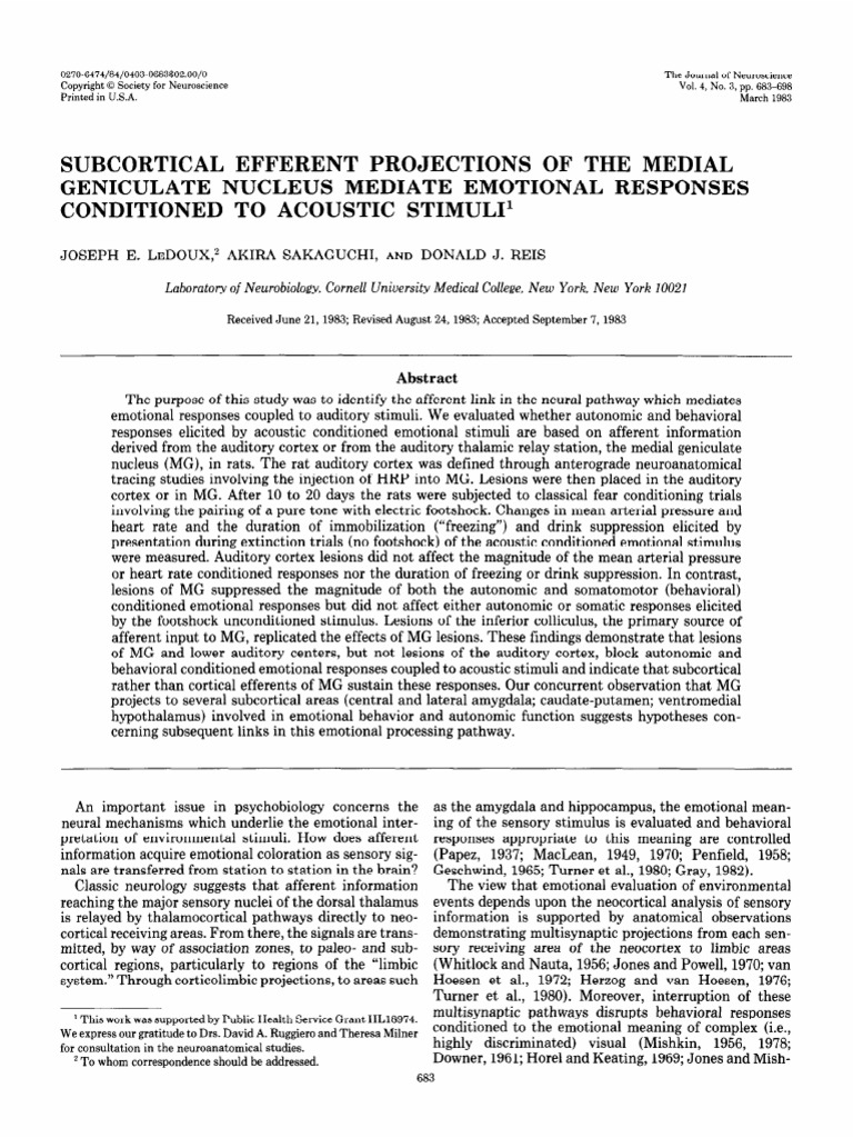 Subcortical Efferent Projections of The Medial Geniculate Nucleus ...