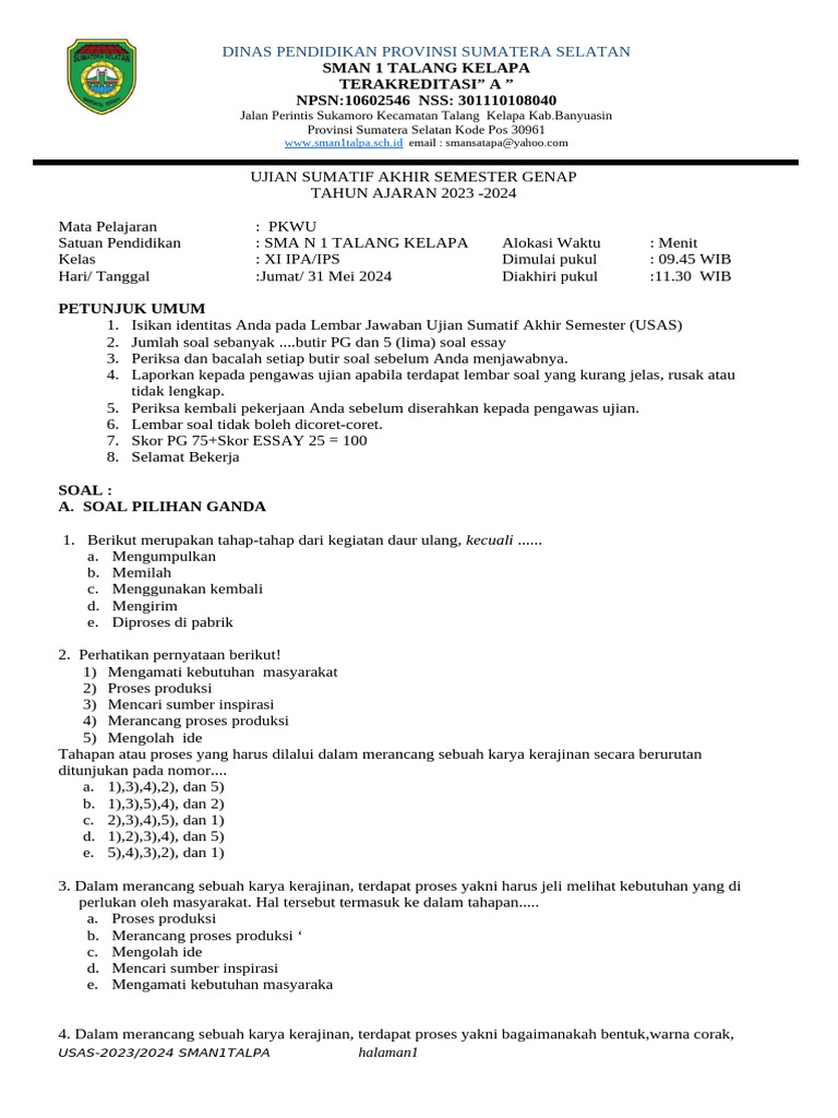 Soal Uas Pkwu | PDF | Seni