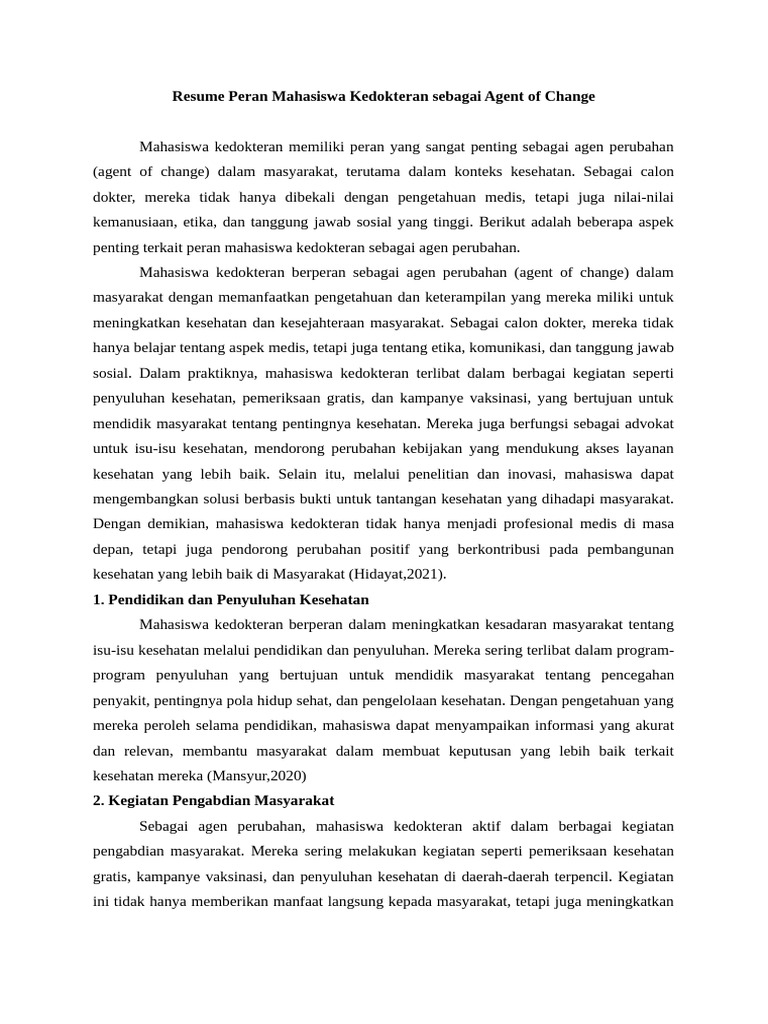 Resume AGENT OF CHANGE | PDF | Pengembangan Diri