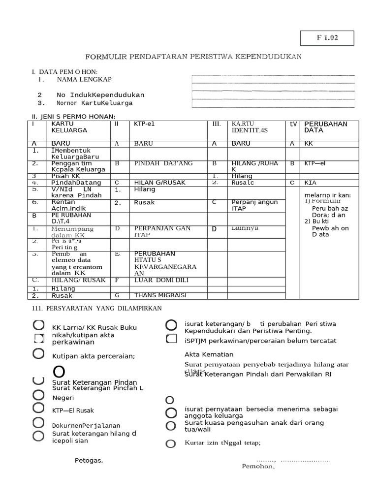 Formulir Pendaftaran Peristiwa Kependudukan (F.-1.02) - Formulir F1.02 | PDF | Hukum