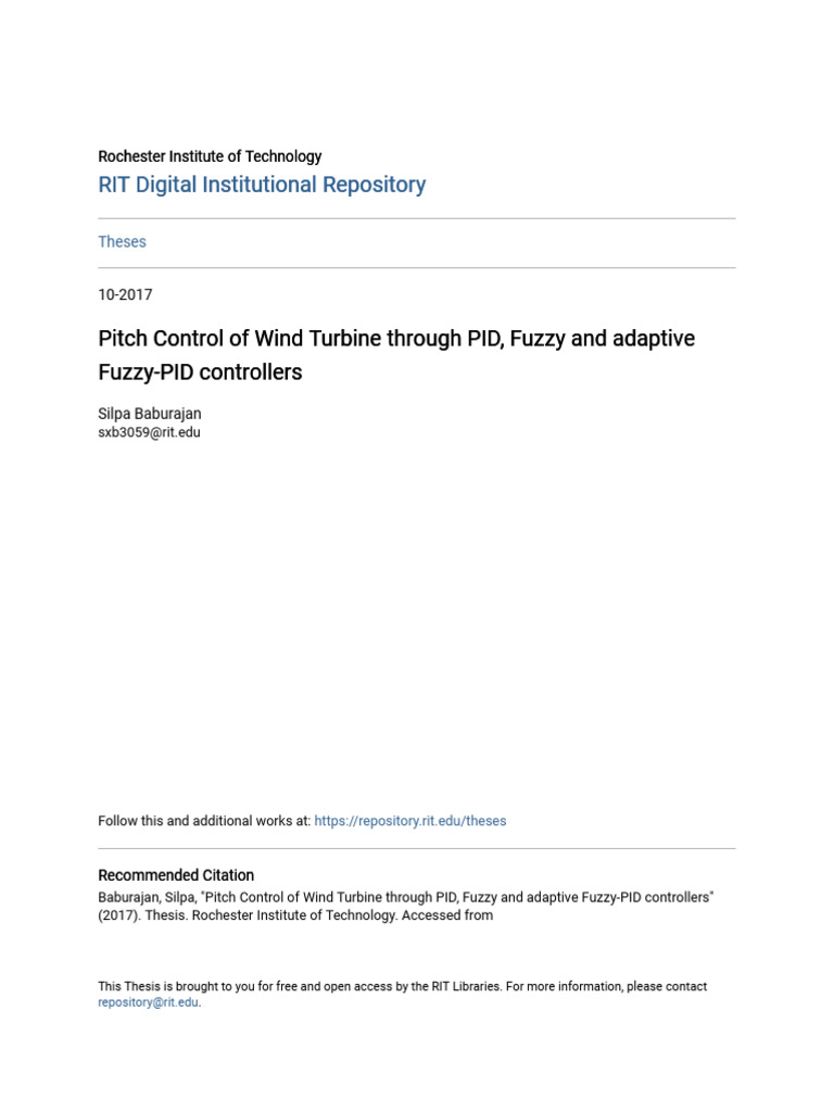 Pitch Control of Wind Turbine Through PID Fuzzy and Adaptive Fuz | PDF | Turbine | Control Theory