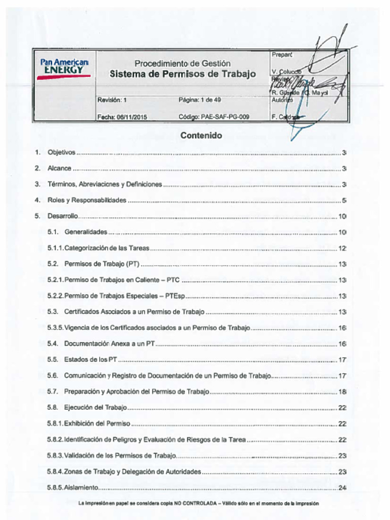 Pae-Saf-Pg-009 - Sistema de Permisos de Trabajo | PDF