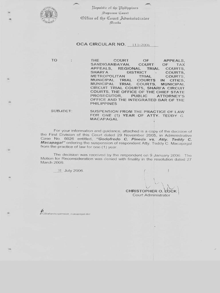 OCA Circular No.113 2006 | PDF