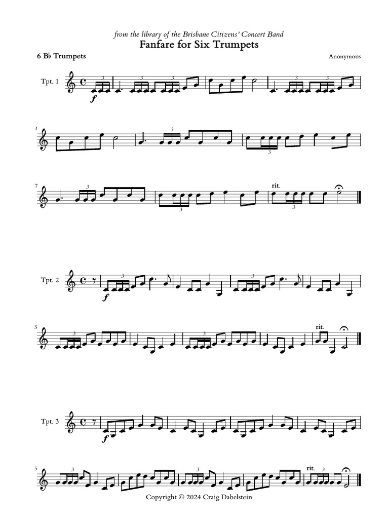 01 Fanfare For Six Trumpets - Parts | PDF
