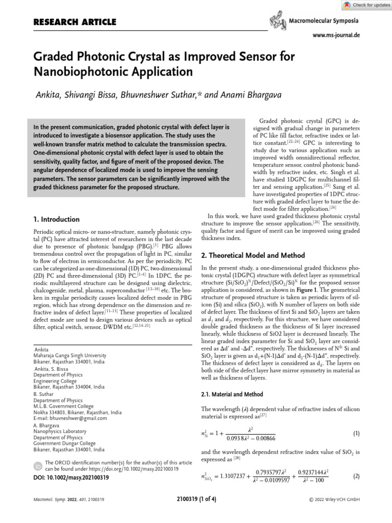 Macromolecular Symposia - 2022 - Ankita - Graded Photonic Crystal As Improved Sensor For ...