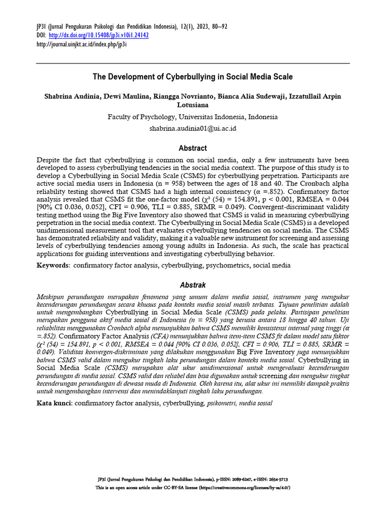 Cybr Bullying in Social Media | PDF | Validity (Statistics) | Psychometrics