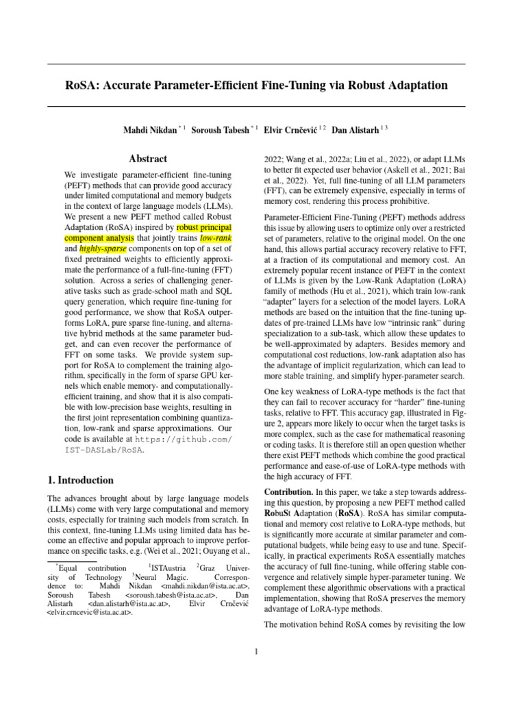 (ICML 2024) RoSA Accurate Parameter-Efficient Fine-Tuning Via Robust Adaptation | PDF ...