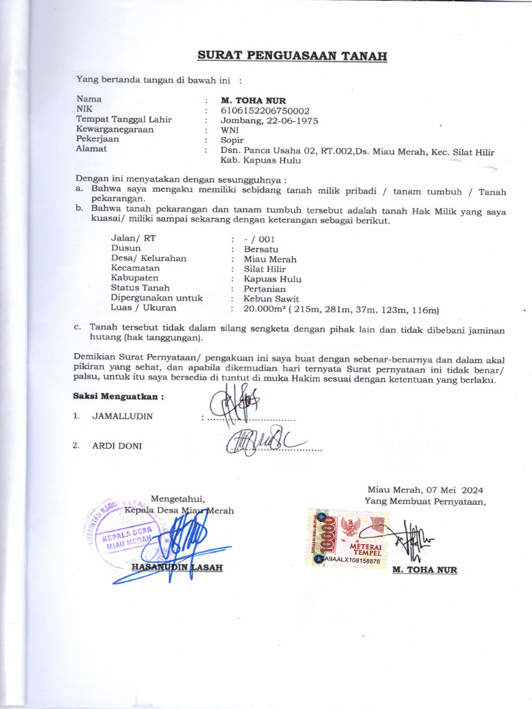 Surat Penguasaan Tanah - 2 | PDF