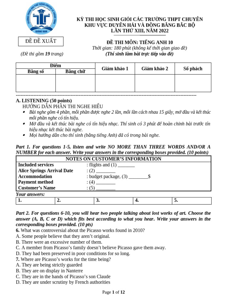 1. ĐỀ ĐỀ XUẤT.ANH10.LTT | PDF | Honey Bee | Ethology