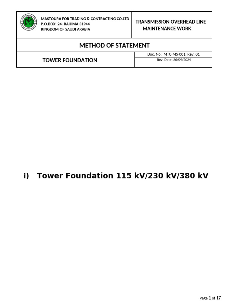 MOS Tower Foundation 1 | PDF | Specification (Technical Standard) | Iso ...