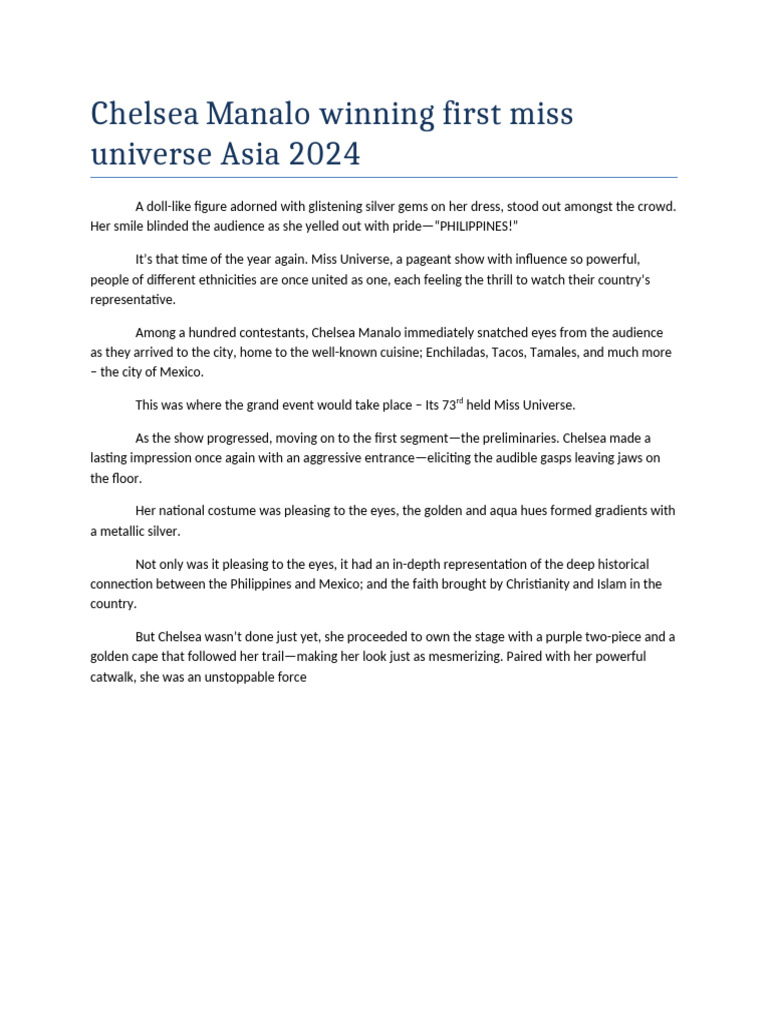 Chelsea Manalo Wins Miss Universe Asia 2024 | PDF | Social Science