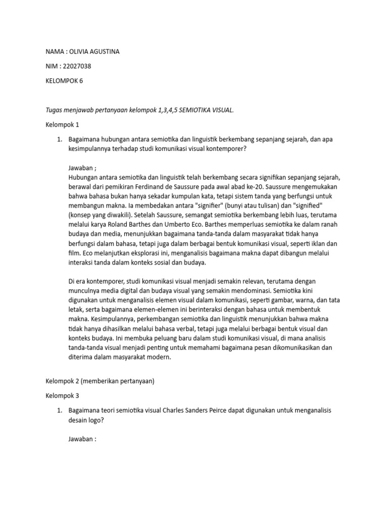 Tugas Menjawab Pertanyaan Semiotika Visual | PDF