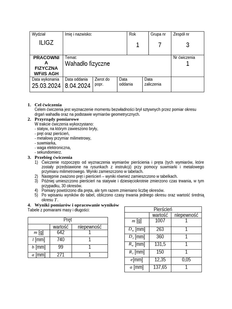 Sprawozdanie 1 | PDF