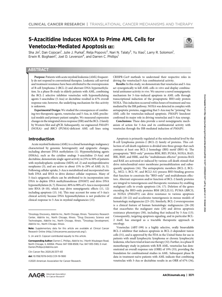 5-Azacitidine Induces NOXA To Prime AML Cells For Venetoclax-Mediated ...