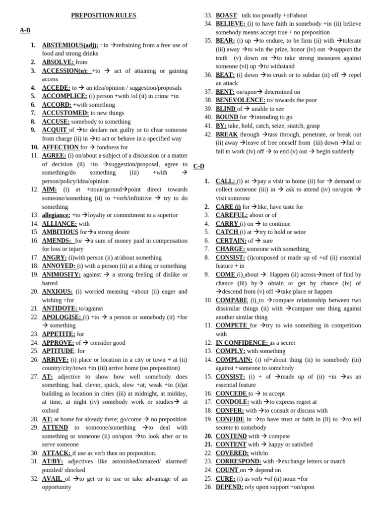Preposition Rules | PDF | Verb