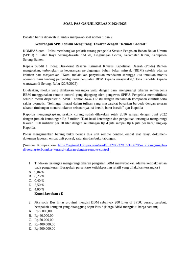 SOAL PAS FISIKA GANJIL KELAS X 2024 | PDF